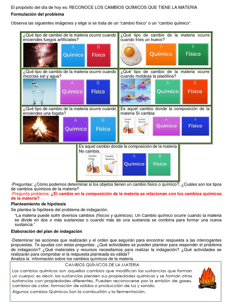 Hoja De Trabajo Con Respuestas Sobre Cambios Físicos Y Químicos