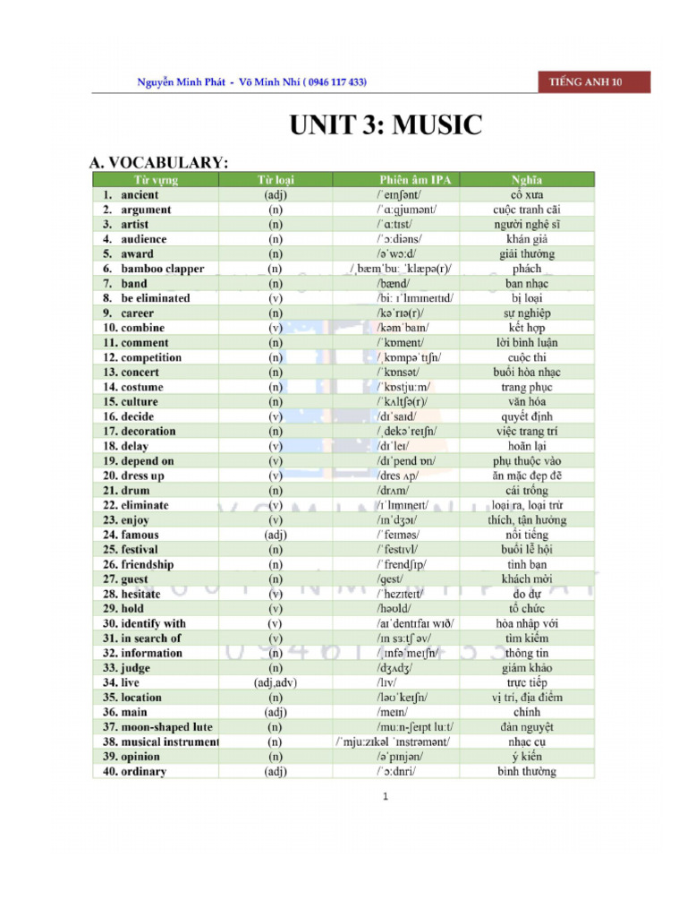 Global Success 10 Vocabulary & Grammar UNIT 3 | PDF