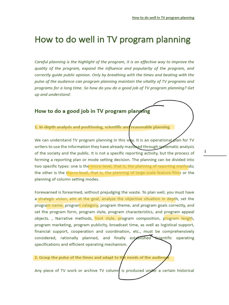 How To Do Well in TV Program Planning | PDF | Goal | News