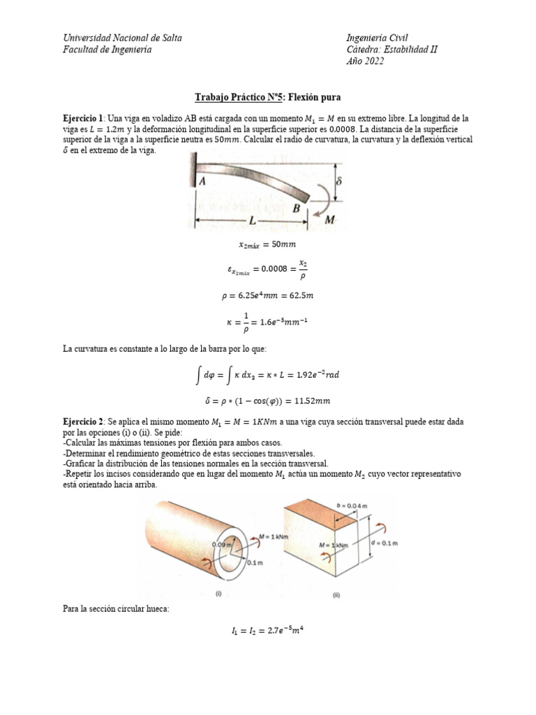 TP5 - Flexión Pura - Resolución | PDF | Viga (Estructura) | Doblar