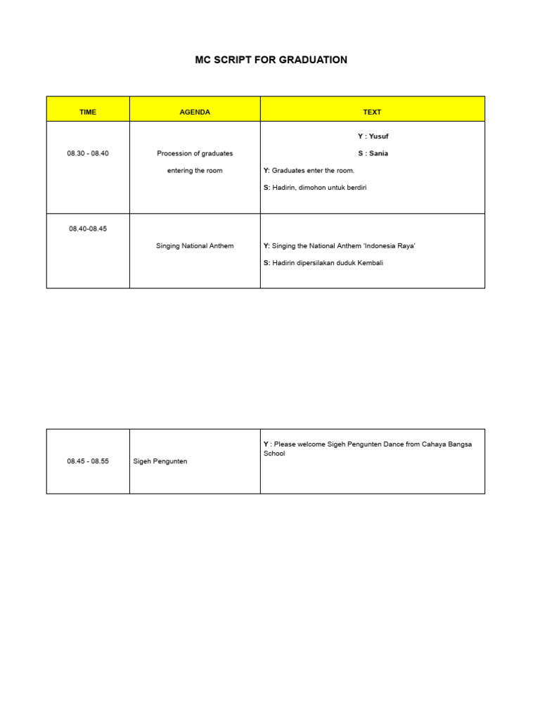 Rundown Graduation Pdf