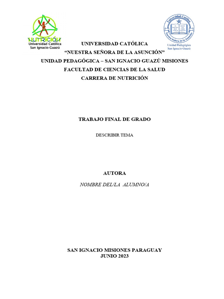 Modelo Caratula Uc Trafajo de Grado | PDF | Ciencias sociales | Salud y bienestar