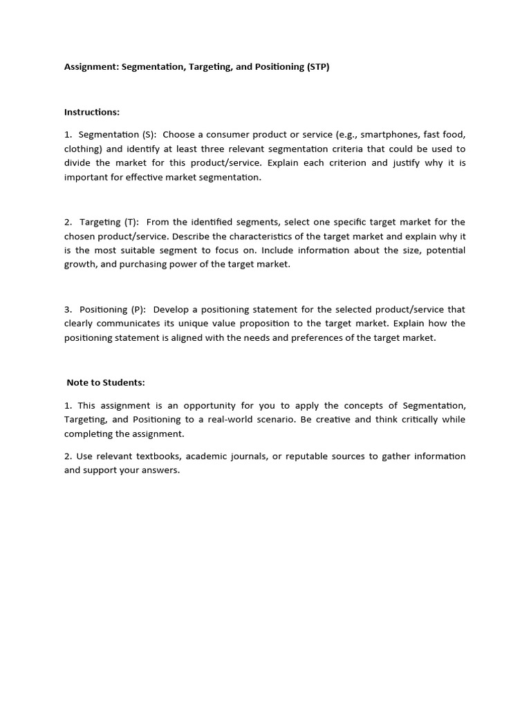 STP Strategy Assignment Guide | PDF | Career & Growth | Business