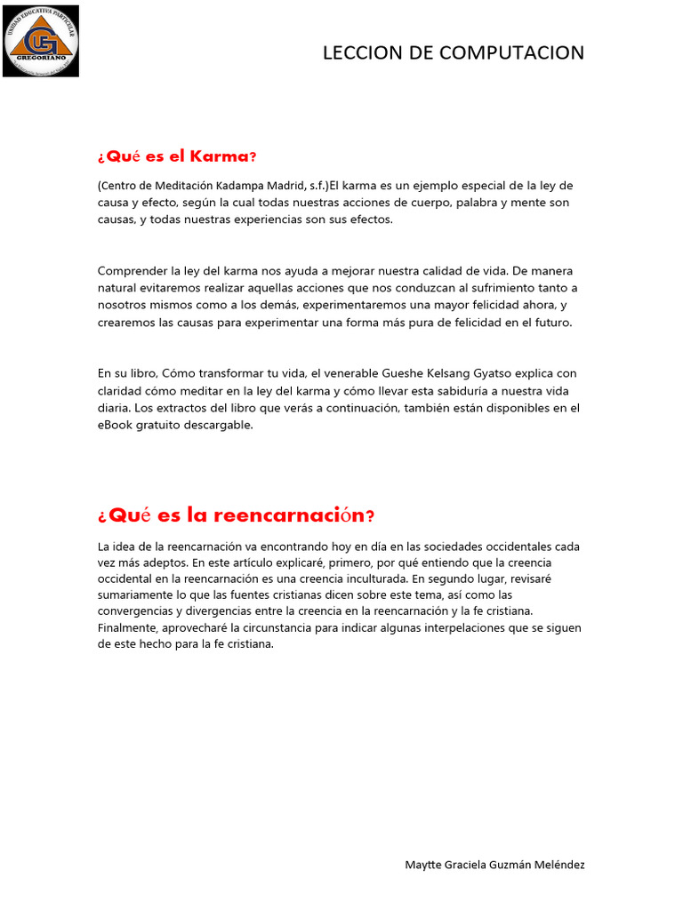 Maytte Guzman Melendez | PDF | Karma | Reencarnación