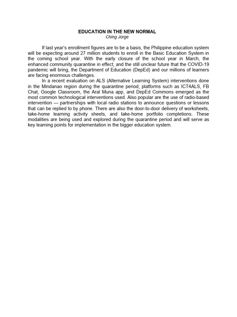 Education in The New Normal | PDF