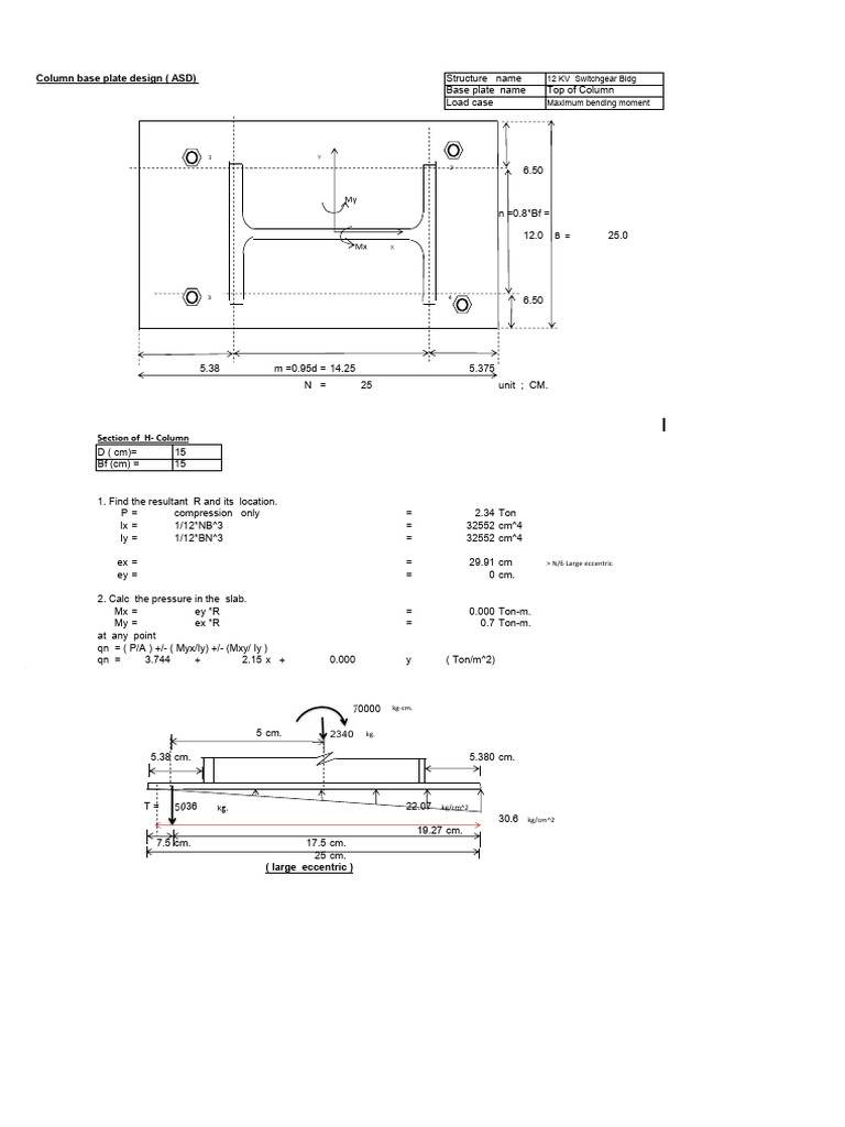 Column Base Plate Design (ASD) : 12 KV Switchgear BLDG Maximum Bending ...