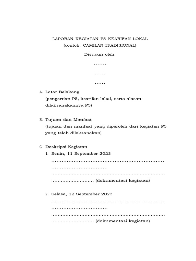 Format Laporan Kegiatan P5 Kearifan Lokal Pdf