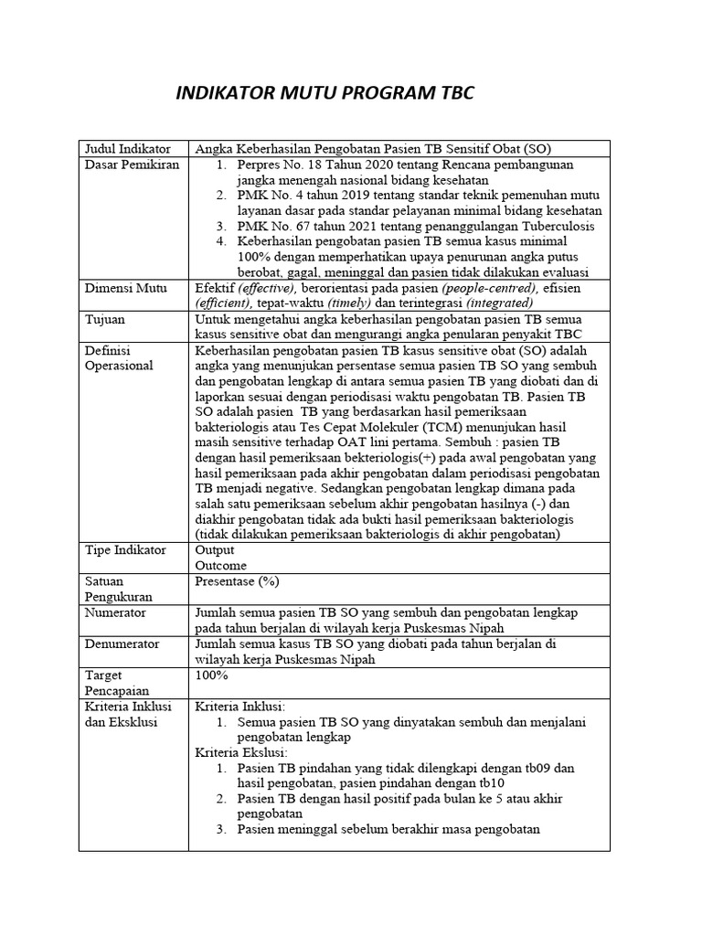 Indikator Mutu TBC | PDF