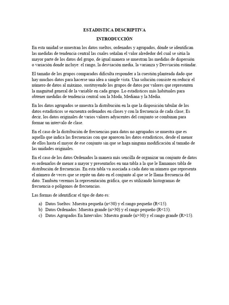 Estadistica Descriptiva | PDF | Estadísticas | Estadísticas descriptivas Estadistica Descriptiva | PDF | Estadísticas | Estadísticas descriptivas