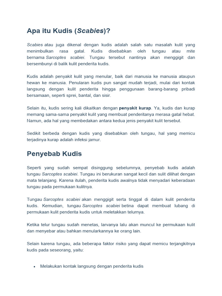 Ciri dan Gejala Penyakit Kudis | PDF