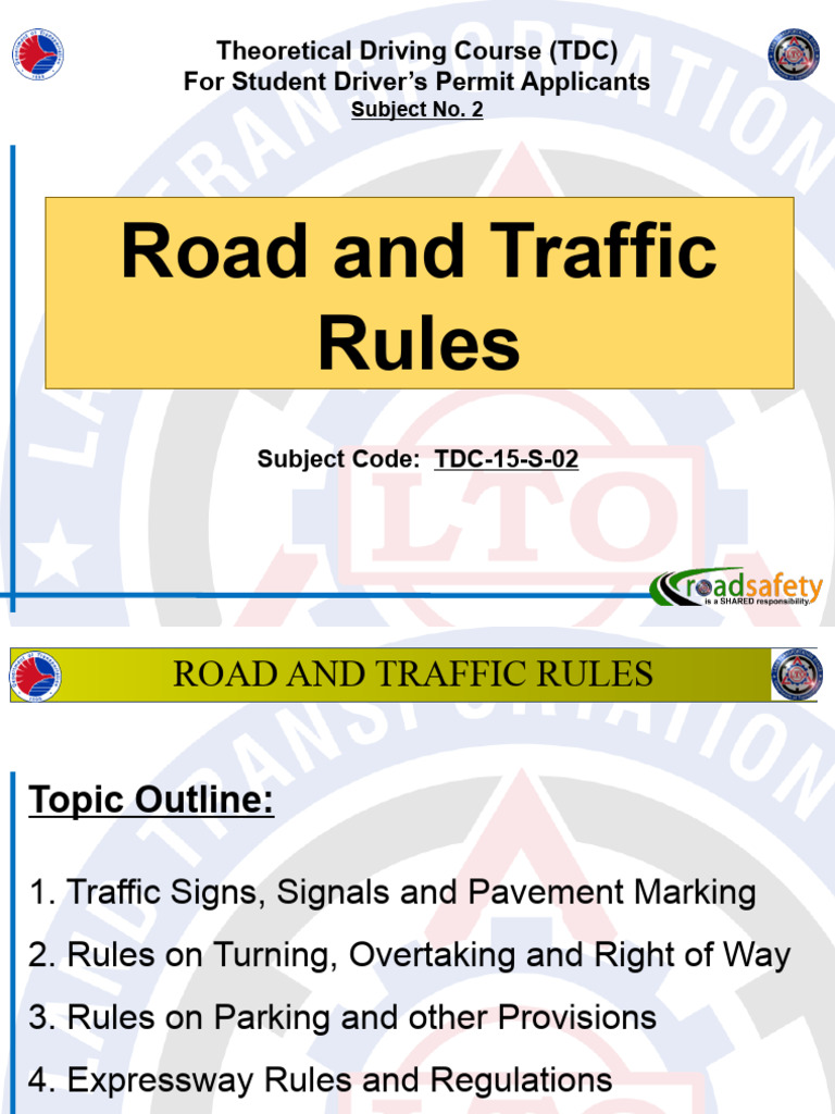 TDC-15-S-02 Road and Traffic Rules | PDF | Traffic | Intersection (Road)