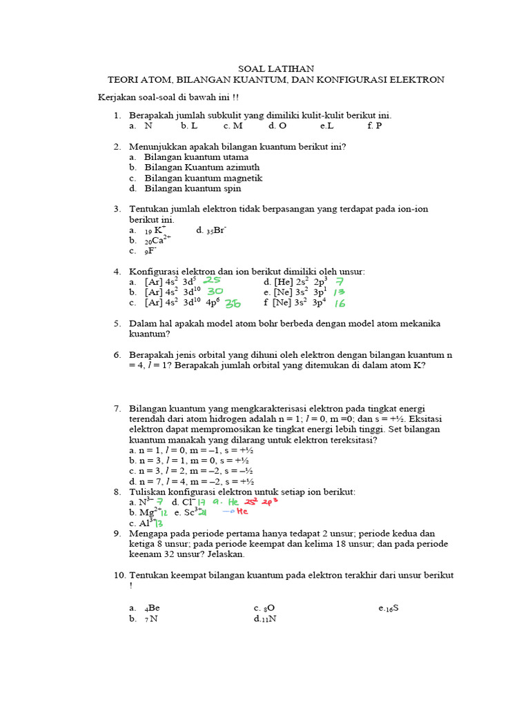 Latihan Soal Bilangan Kuantum | PDF | Sains & Matematika