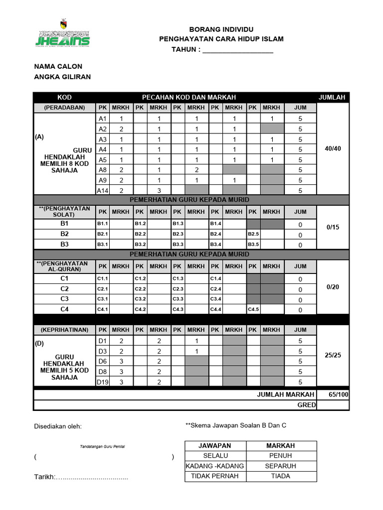 Borang Individu PCHI 2023 Auto-Calculate | PDF