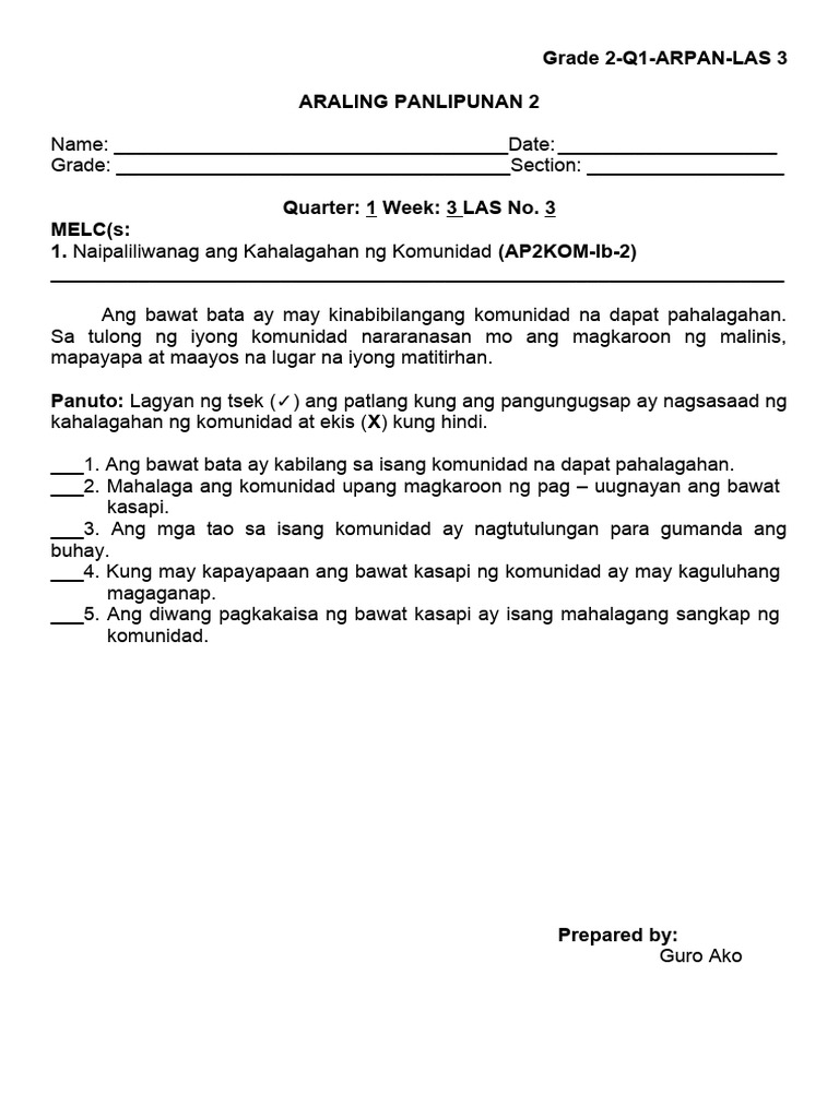 Grade 2-Q1-ARPAN-LAS 3 | PDF