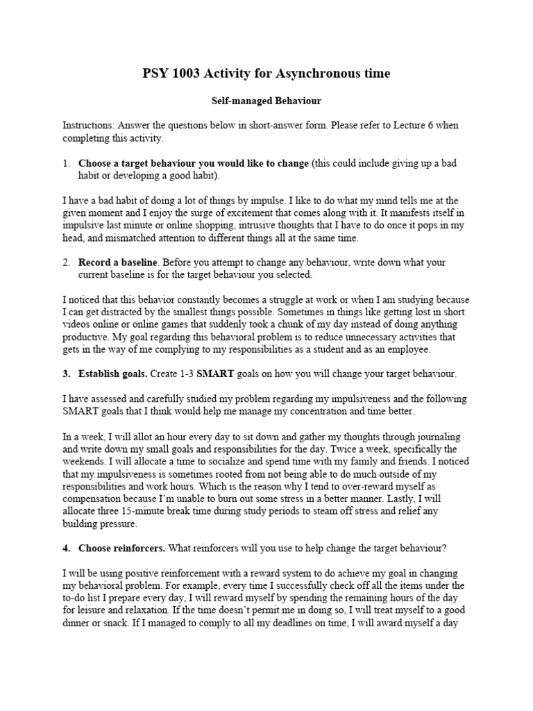 Behaviour Change Activity - 4 | PDF | Reinforcement | Impulsivity