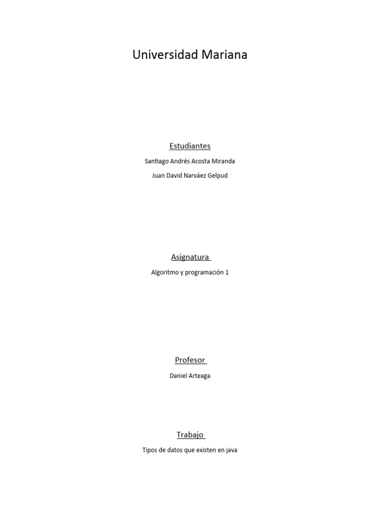 Tipos De Datos En Java Santiago Acosta Juan David Narvaez Pdf 
