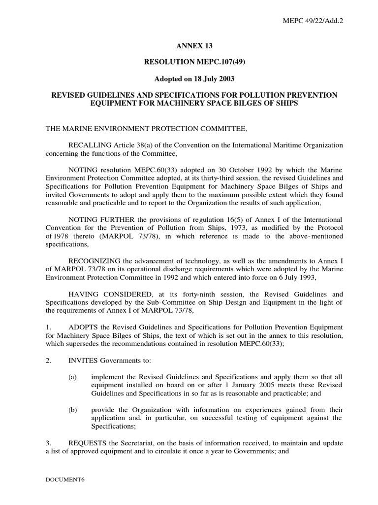 MEPC Resolution 107 - 49, As Amended | PDF | Pump | Water