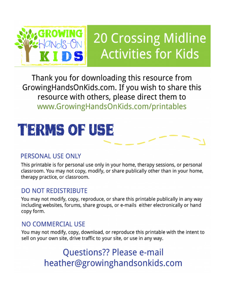 20 Crossing Midline Activities Printable UpdatedAug2019 FINAL | PDF