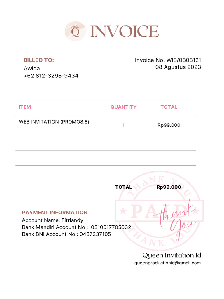 Paid Invoice Ka Awida +62 812-3298-9434 | PDF