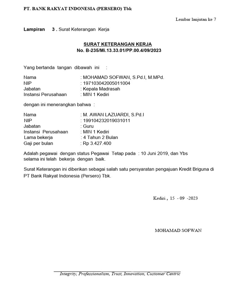 Surat Ket Kerja Edit | PDF