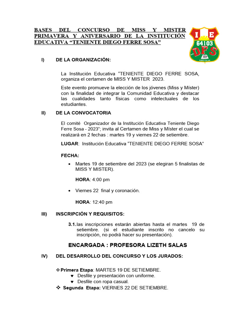 Bases de Miss y Mister DFS 2023 | PDF