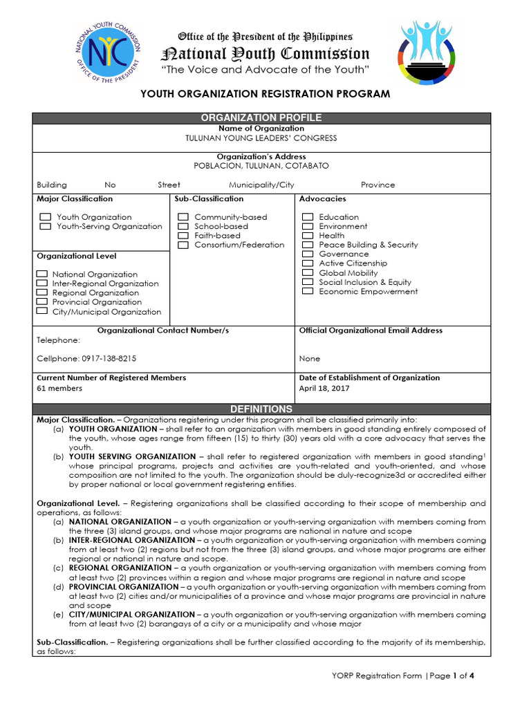 1.-Registration Form TYLC | PDF | Government | Justice