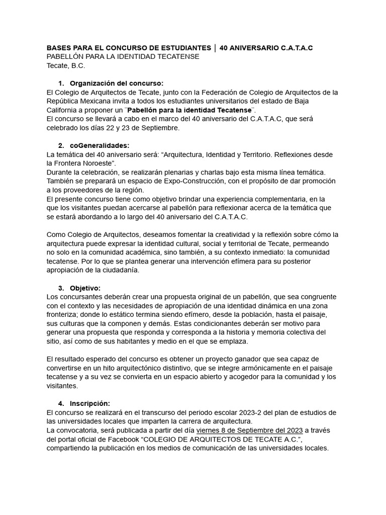 BASES CONCURSO 40 Aniversario CATAC | PDF | Arte