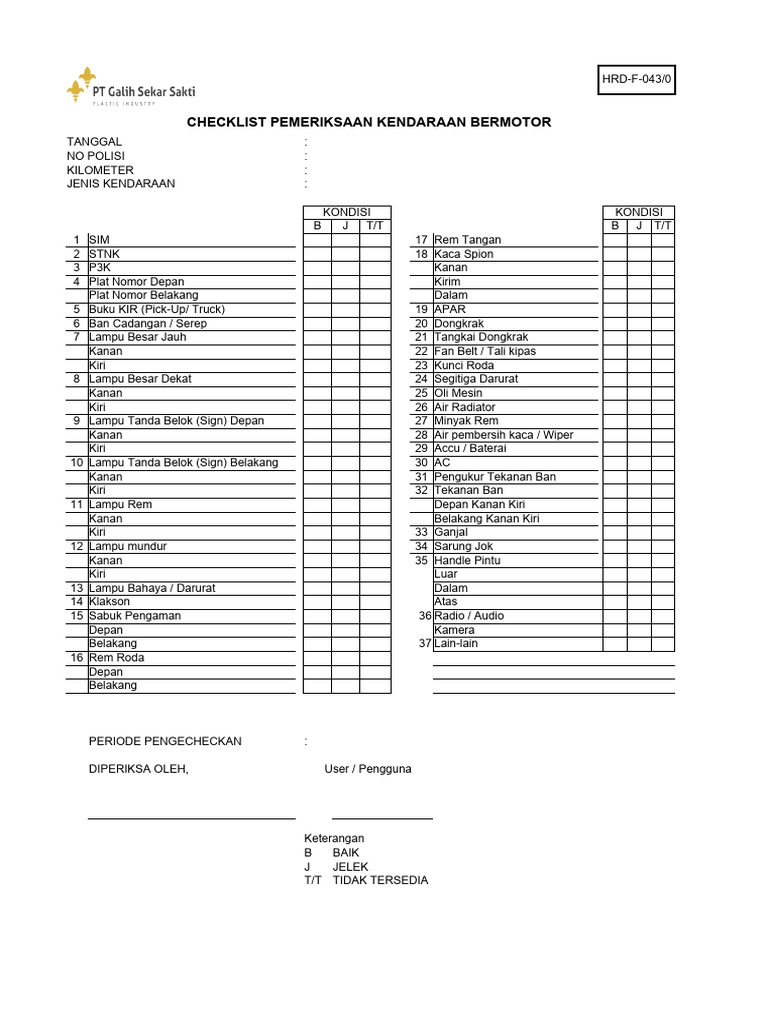 Ceklist Kendaraan | PDF