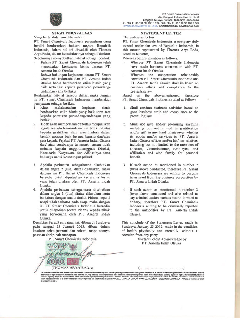 Statement Letter (Sample) | PDF