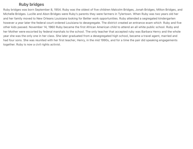 Ruby Bridges: Pioneering School Desegregation | PDF | Social Science ...