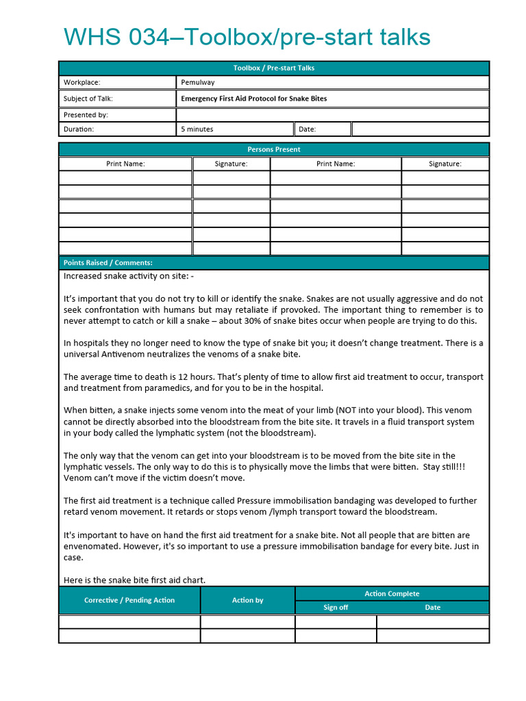 Tool Box Talk - Snake Bites | PDF | Clinical Medicine | Squamata