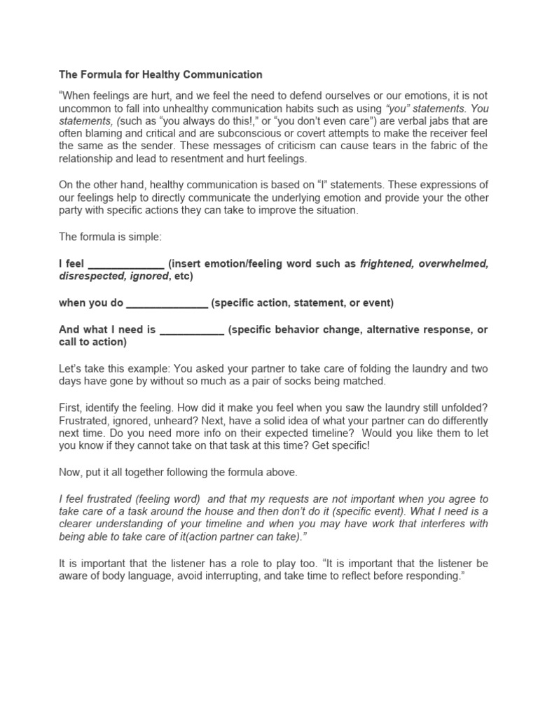 The Formula For Healthy Communication | PDF