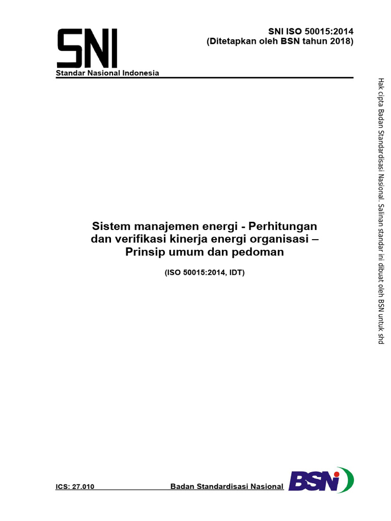 SNI ISO 50015-2014 (2018) Perhitungan & Verifikasi Kinerja Energi ...