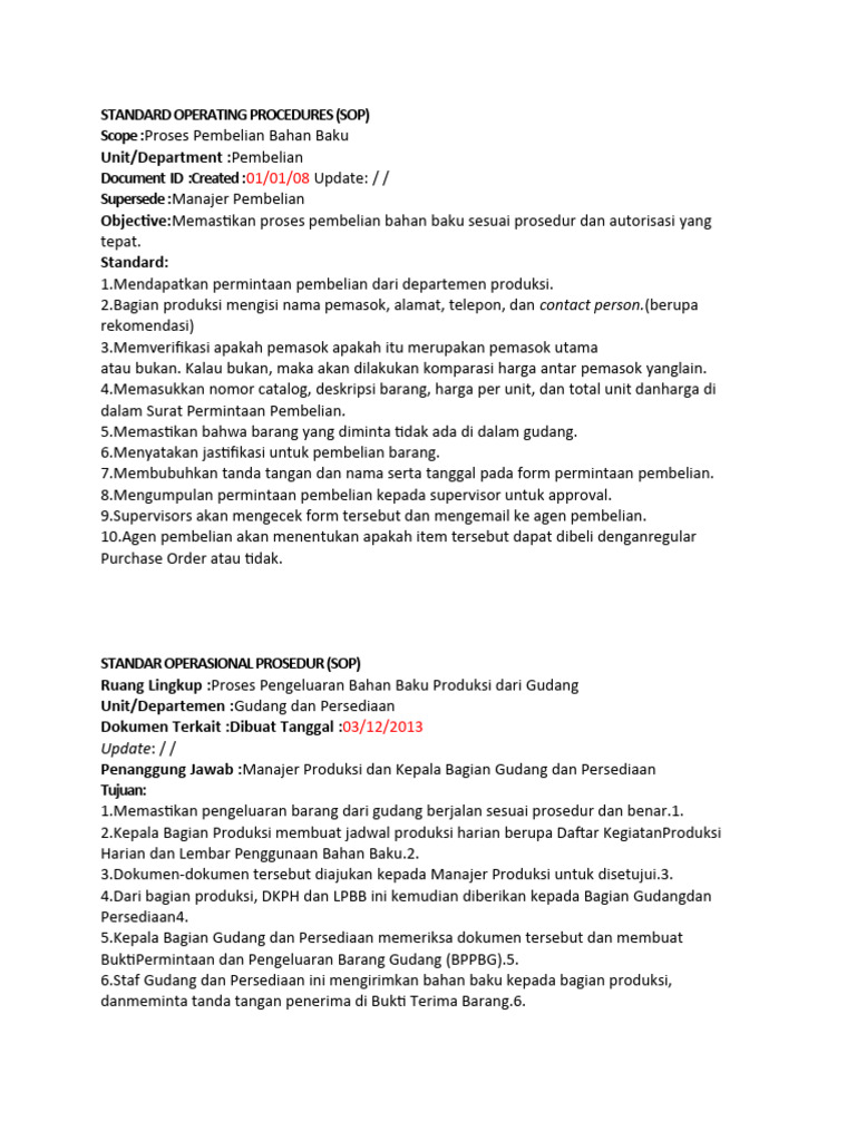 Standard Operating Procedures | PDF