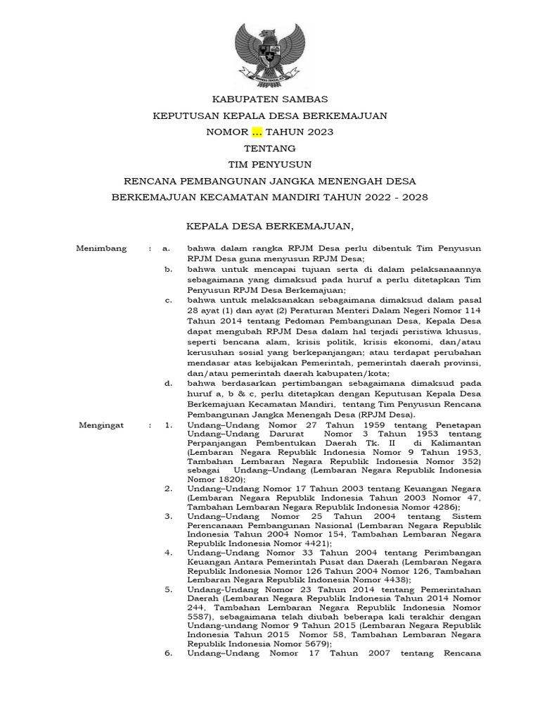 Pembentukan Tim RPJM Desa Berkemajuan | PDF | Griya & Taman