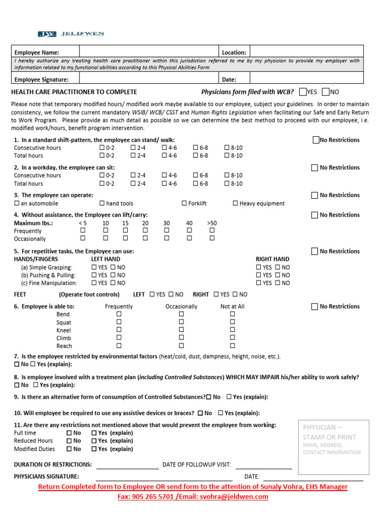 Functional Abilities Form Instructions | PDF | Employment | Physician