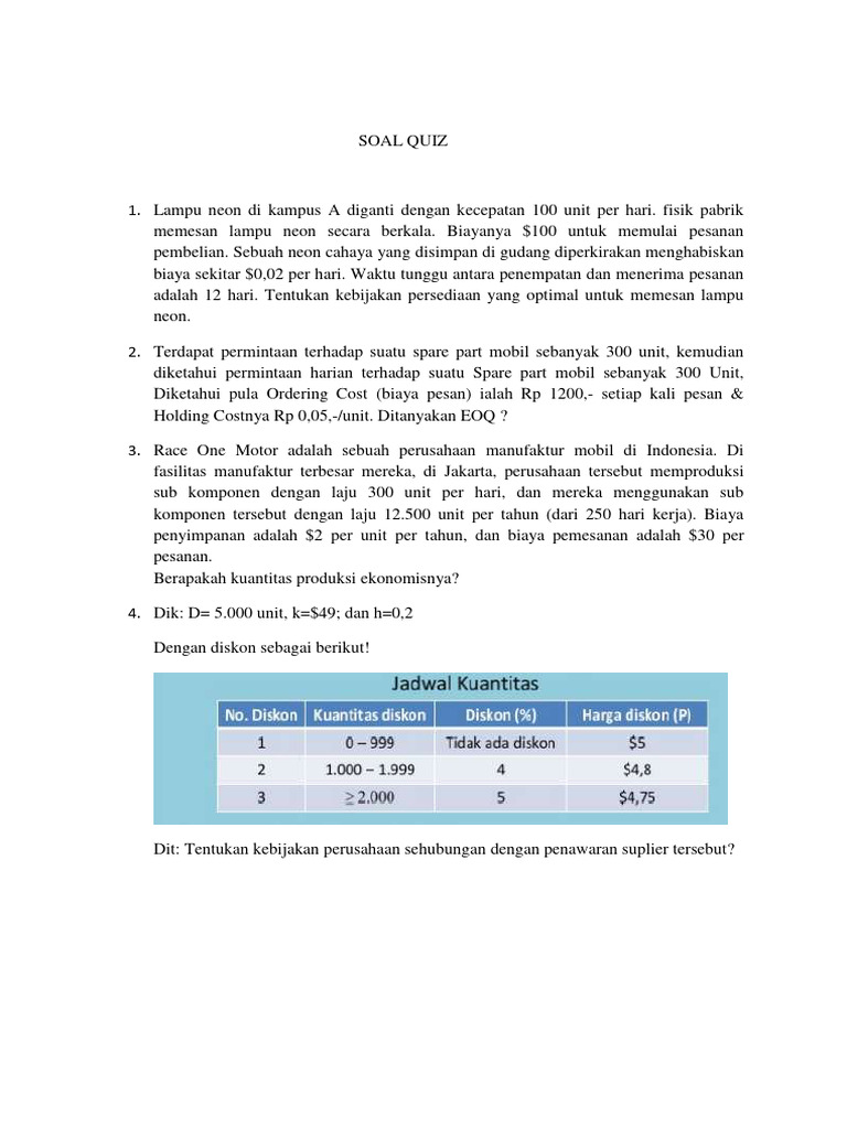 Soal EOQ dan Kebijakan Persediaan | PDF
