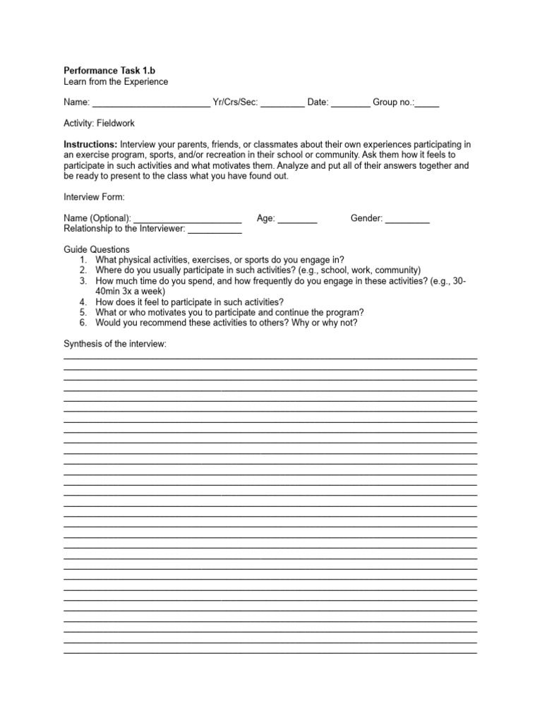 Performance Task 1.b | PDF | Interview | Cognition