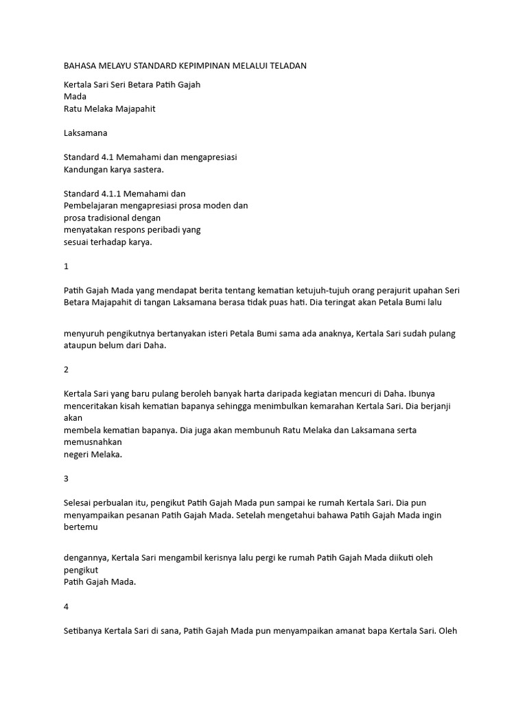 Nota Dan Latihan BM Standard | PDF