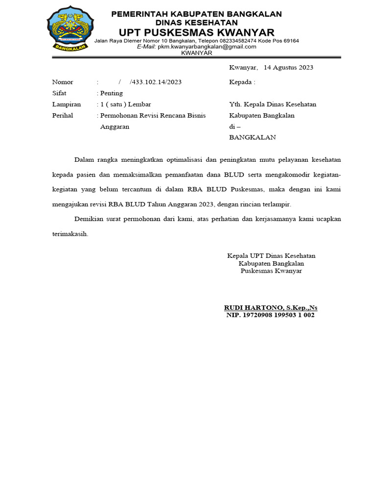 Surat Permohonan Perubahan Rba Ke Dua | PDF