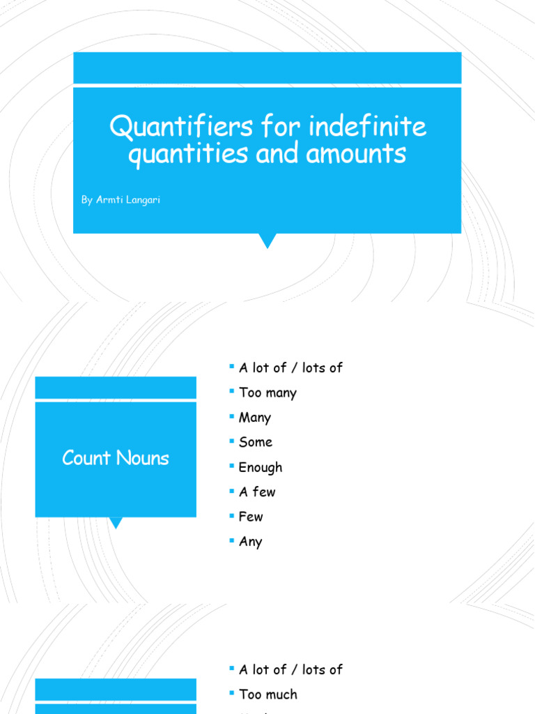 Quantifiers For Indefinite Quantities and Amounts Grammar Guides ...