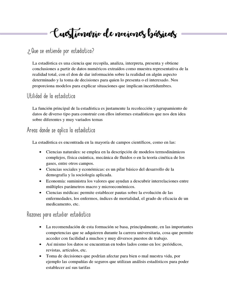 Nociones Básicas De Estadistica Pdf Estadísticas Experimentar