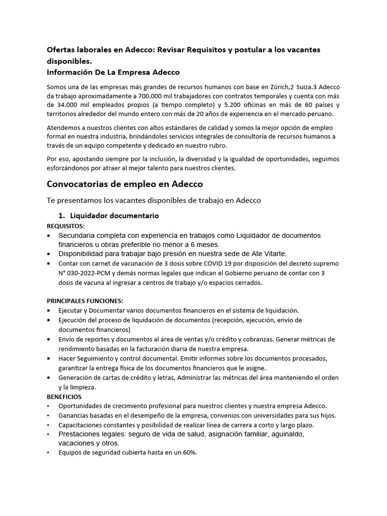 Empresa ADECCO | PDF | Business | Seguridad y salud ocupacional