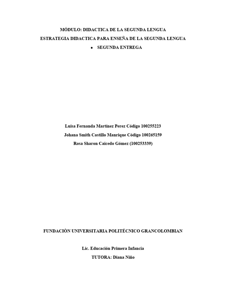 Entrega 1 Didactica de La Segunda Lengua | PDF | Aprendizaje | Enseñando