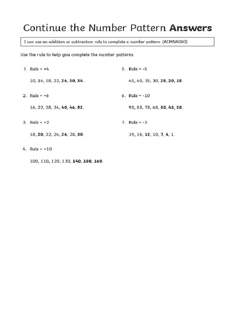 Answers To Number Patterns | PDF