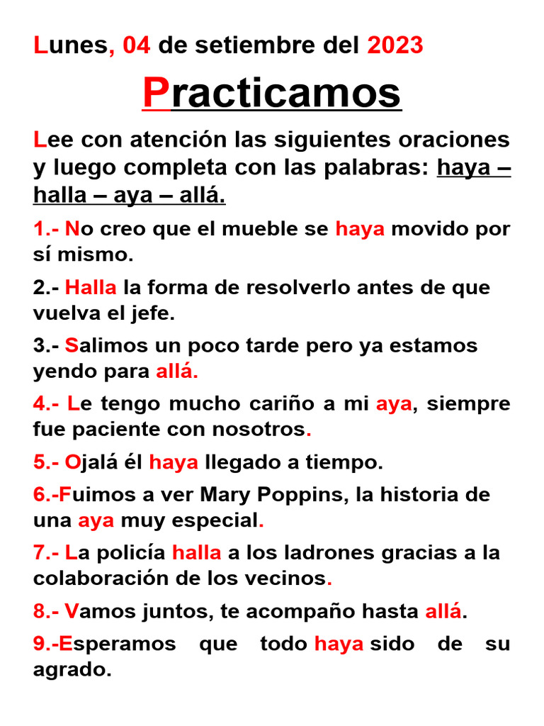 Uso de Haya Halla Aya - Fichas | PDF