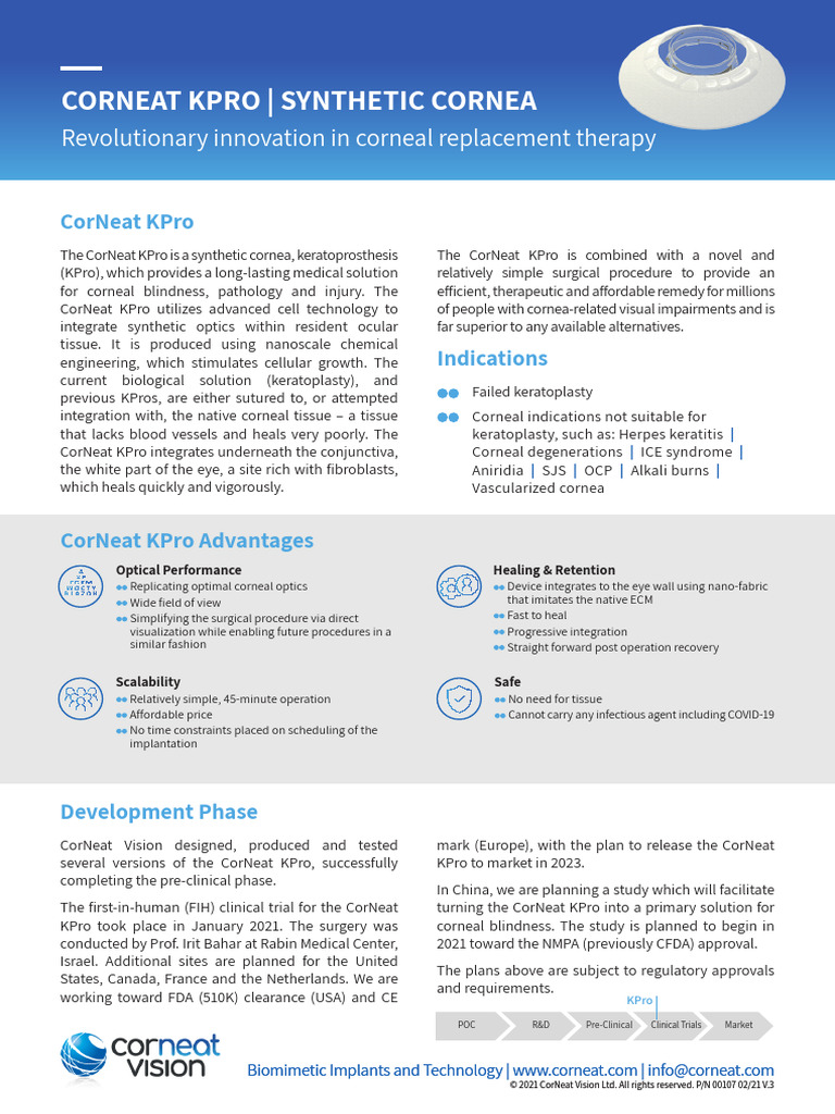 CorNeat KPro: Innovative Synthetic Cornea | PDF | Cornea | Surgery