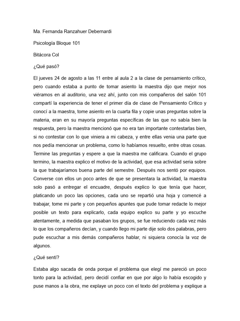 Bitácora Col | PDF | Experiencia | Verdad