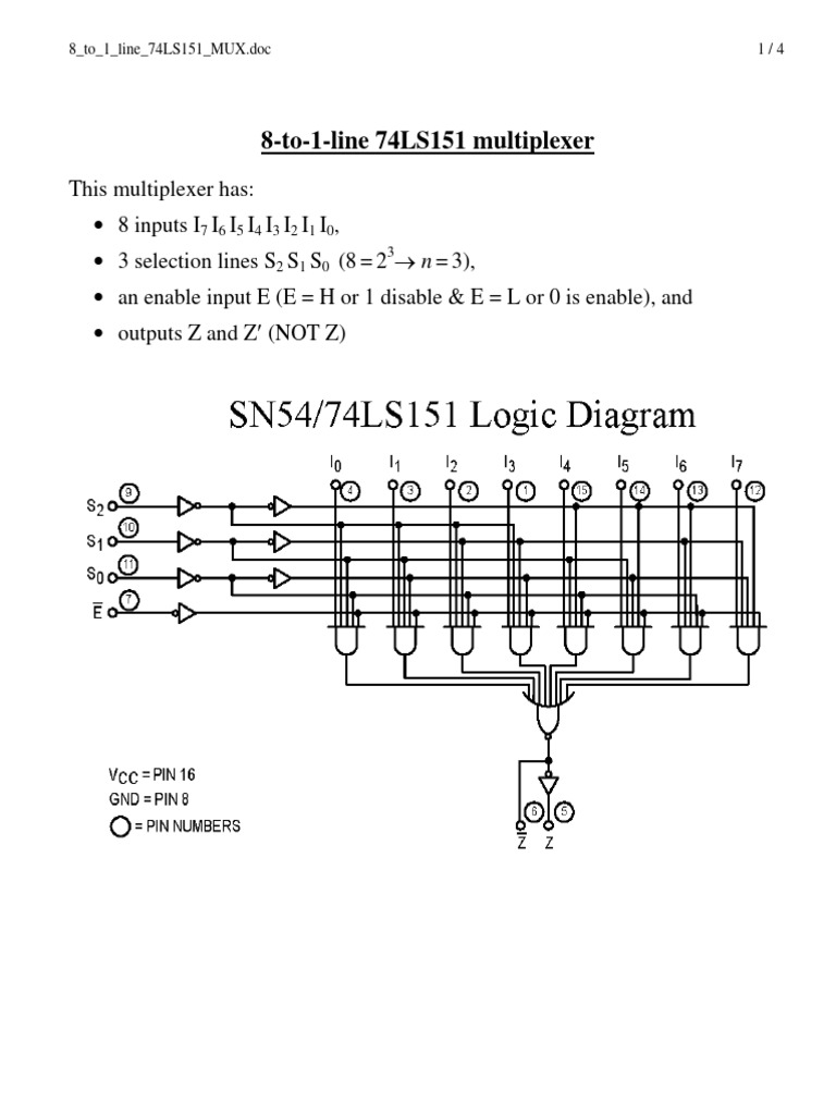 8-To-1-Line 74LS151 Multiplexer | PDF | Digital Electronics | Mathematics