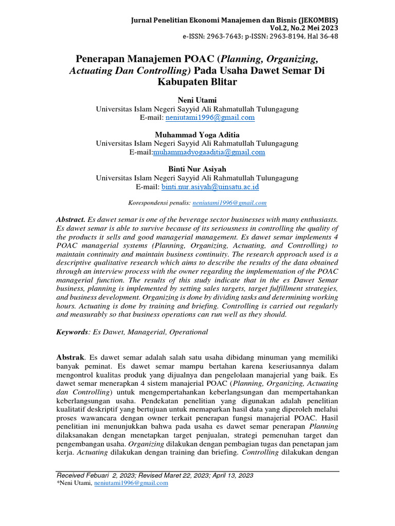 Analisis Poac Pada Es Dawet | PDF | Bisnis